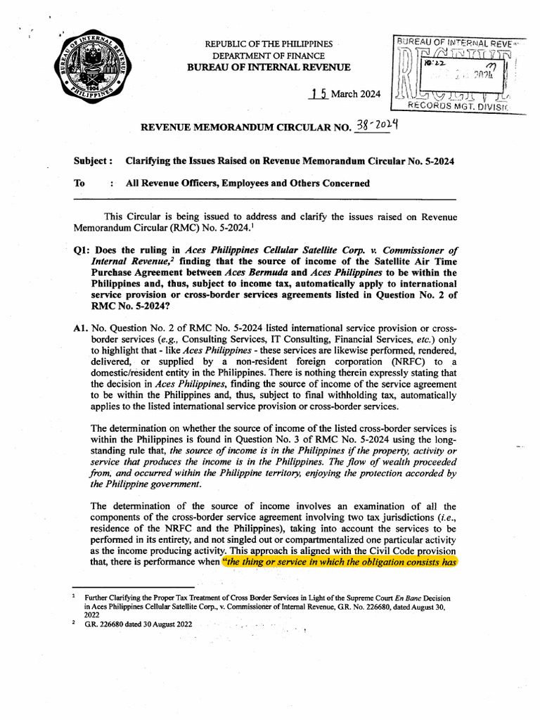 RMC No. 38-2024 | PDF