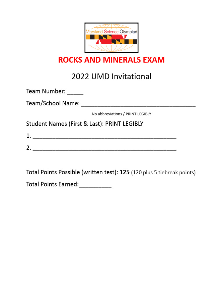 UMD Rocks and Minerals Exam 2022 | PDF | Minerals | Rock (Geology)