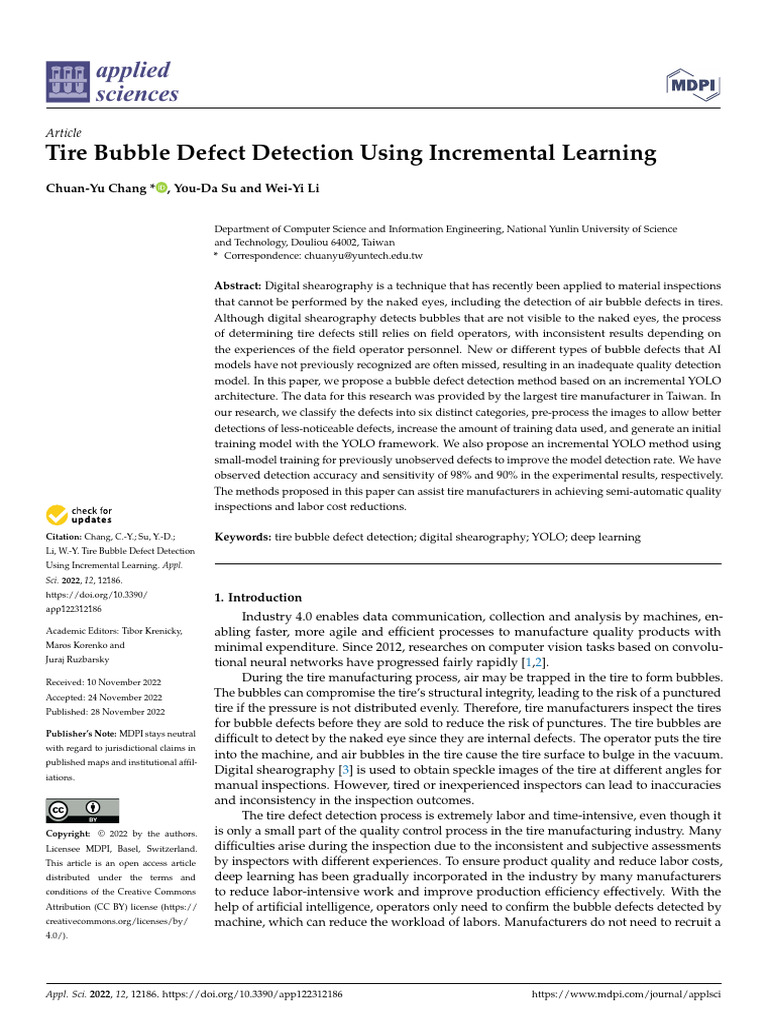 Chang 等 - 2022 - Tire Bubble Defect Detection Using Incremental Lea | PDF | Artificial ...