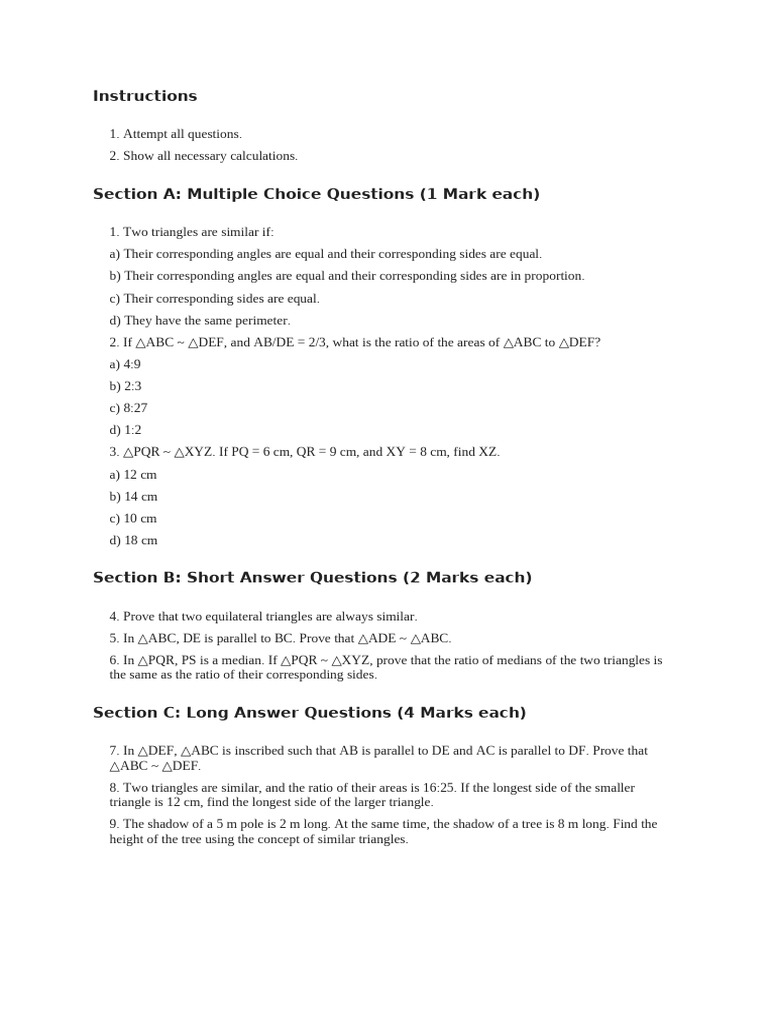 Grade 8th Similar Triangles | PDF