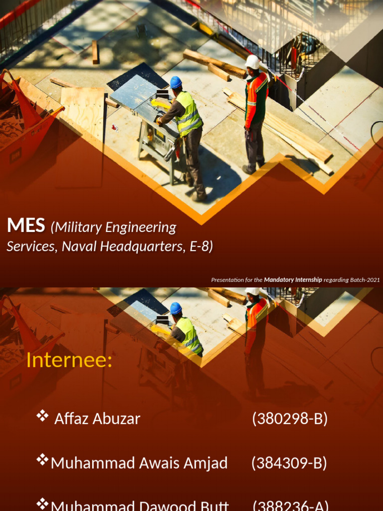MES & DHA Internship Presentation 2024 (Revised) | PDF | Civil Engineering | Building Engineering