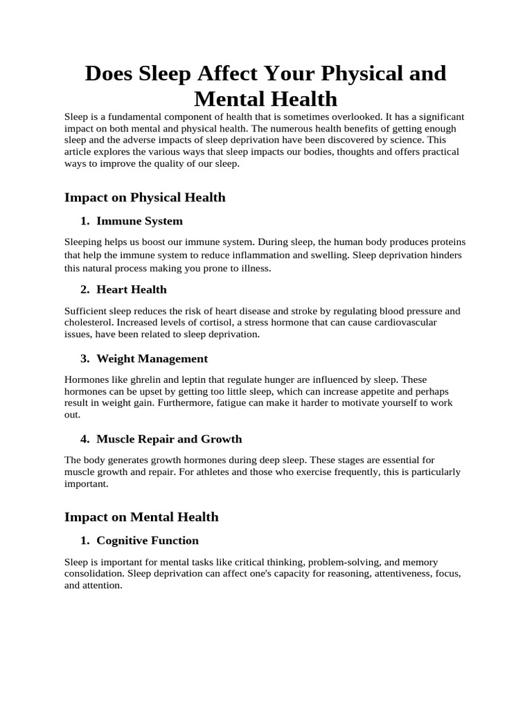 Does Sleeping Affect Your Physical and Mental Health | PDF | Sleep ...