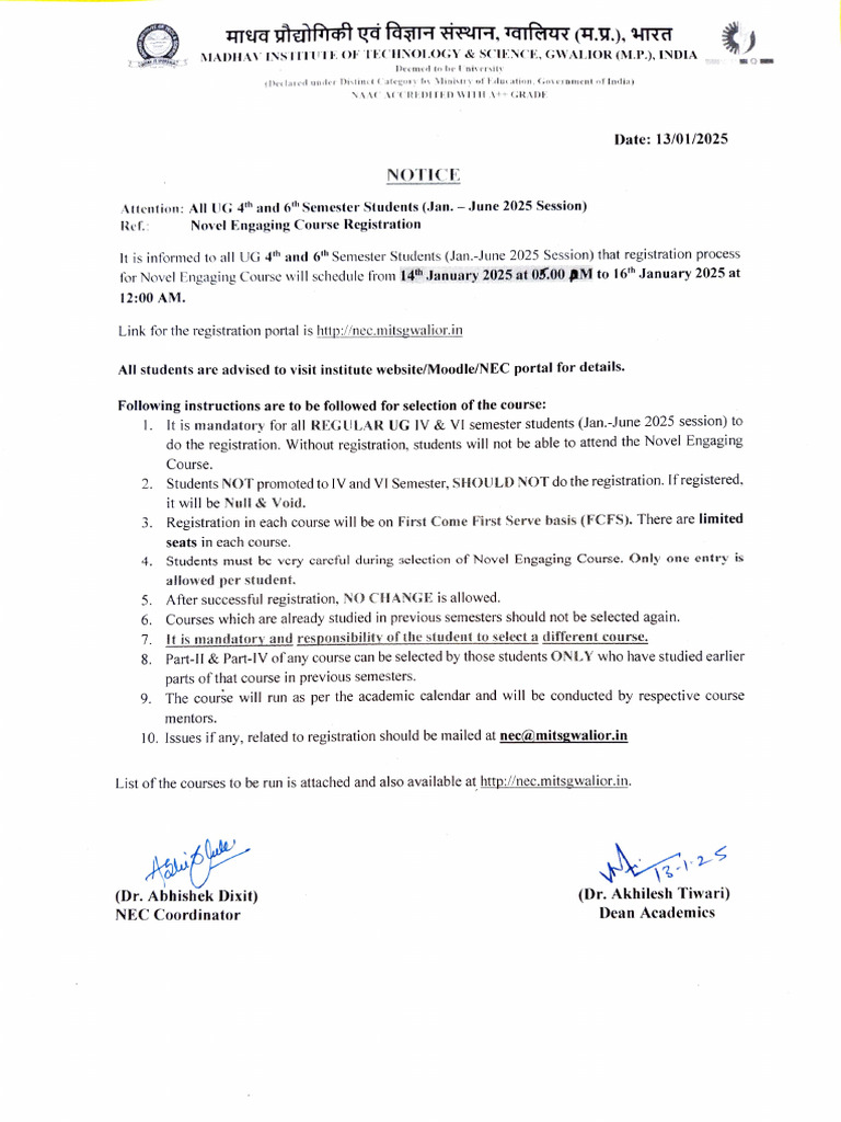 Nec Notice 4 & 6 Sem Jan-June 2025 | PDF | Computing