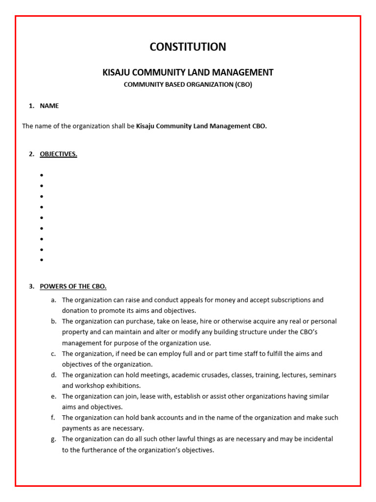 Kisaju Community CBO - Constitution | PDF | Constitutional Amendment ...
