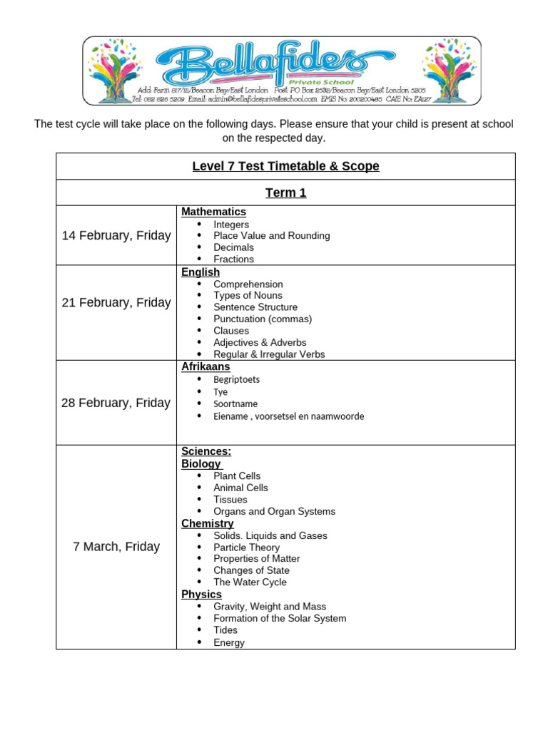 Level 7 Assessment Timetable & Scope | PDF | Linguistics | Grammar