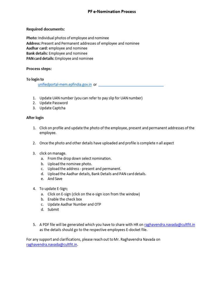 PF E-Nomination Process | PDF