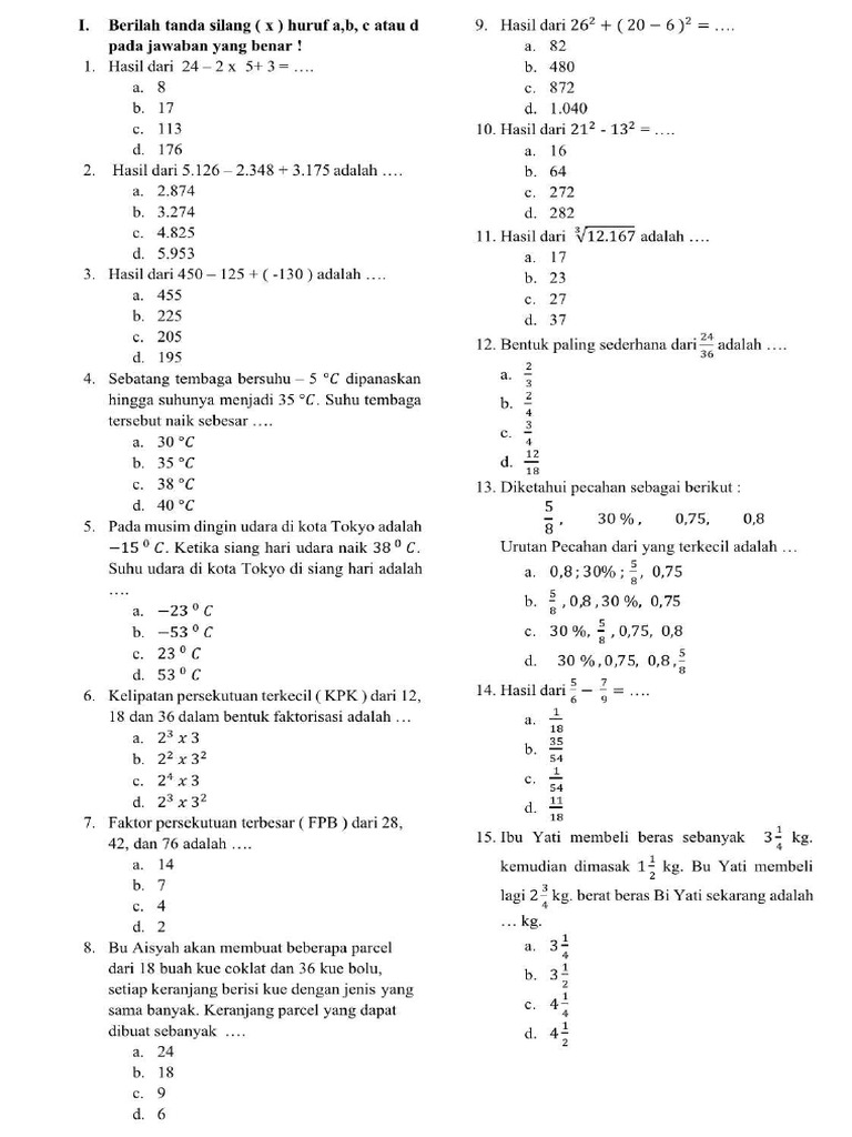 Soal Matematika Kelas 6 | PDF