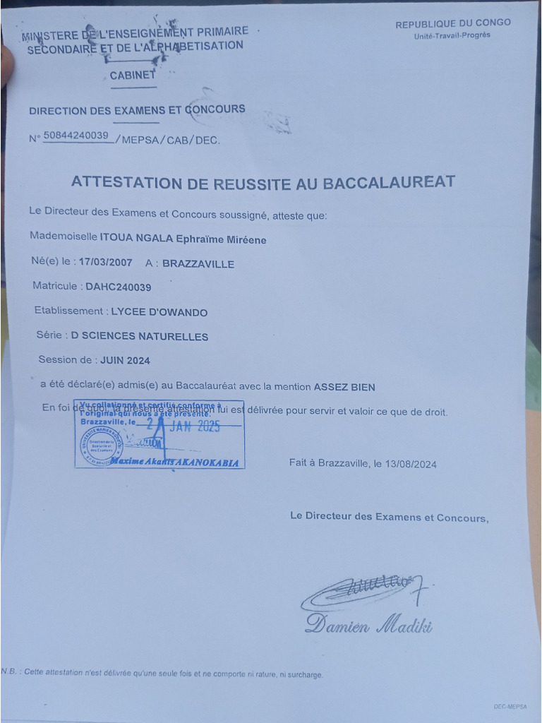 PDFR Attestation de Réussite | PDF