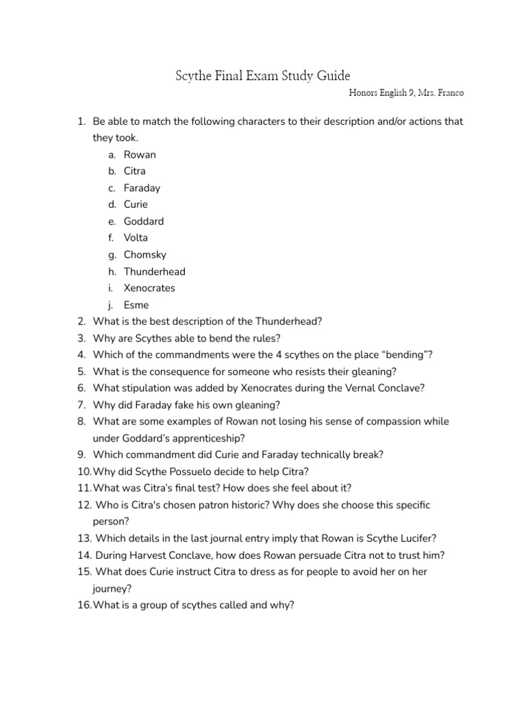 Scythe Exam Study Guide Overview | PDF