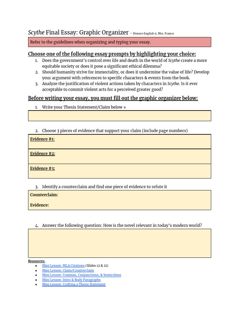 Scythe Essay Guidelines and Organizer | PDF | Essays | Evidence