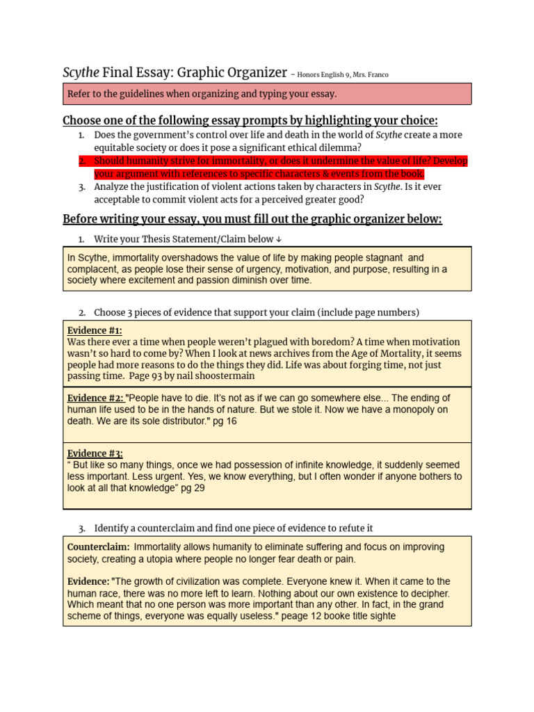 Scythe Essay Guidelines and Prompts | PDF | Essays