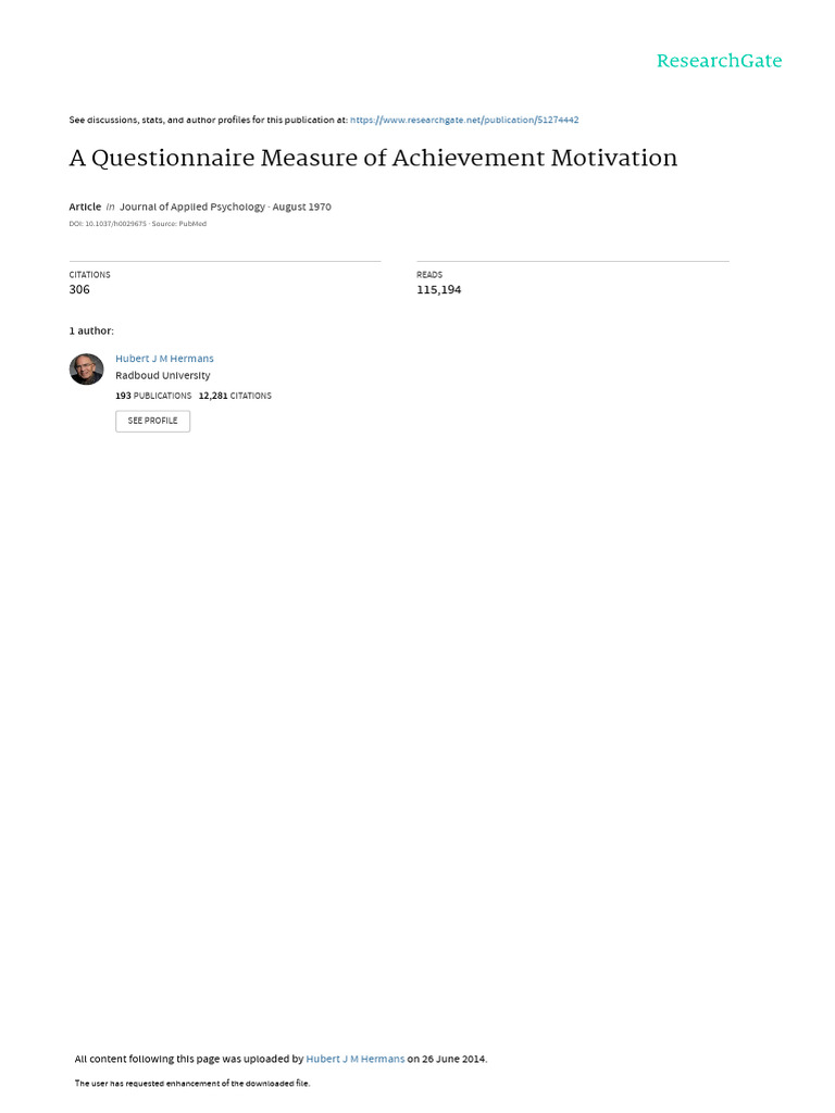 H J M HermansJournalofAppliedPsychology1970 | PDF | Validity (Statistics) | Motivation