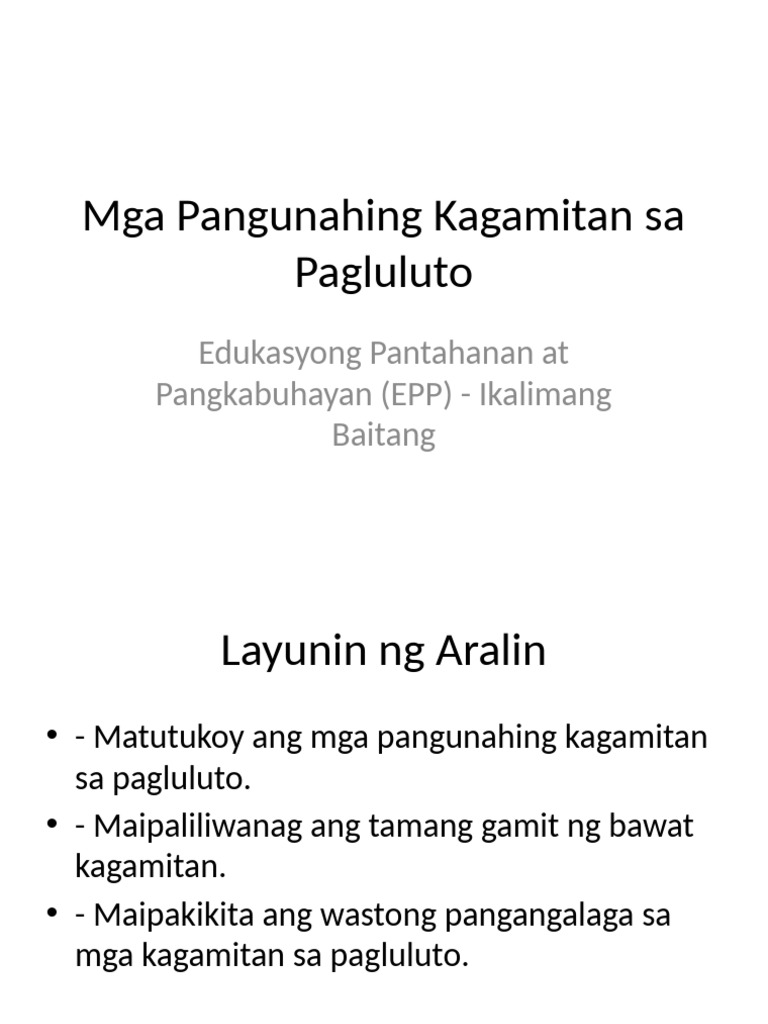 Mga Pangunahing Kagamitan Sa Pagluluto | PDF
