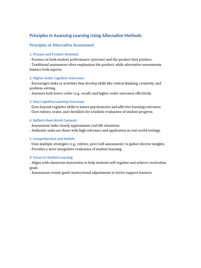Principles of Alternative Assessment Methods | PDF