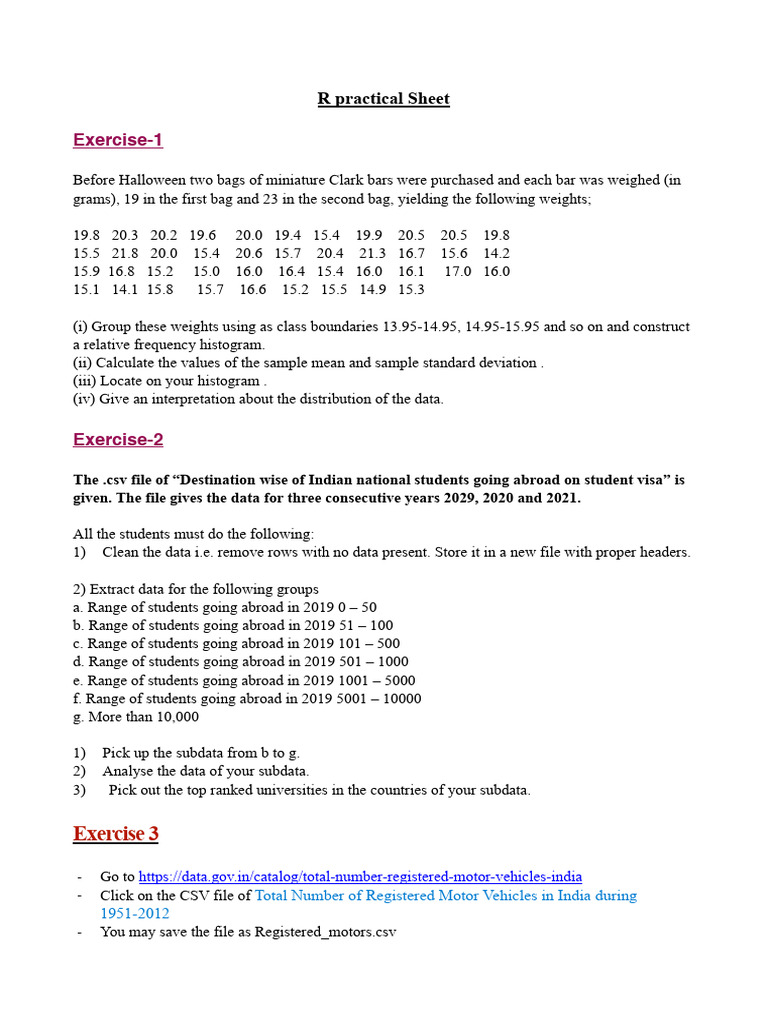 R Practical sheet | PDF | Histogram | Poisson Distribution