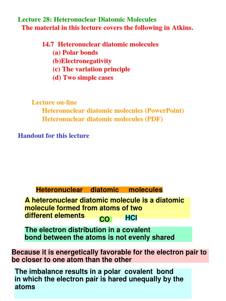 Chem 373 - Lecture 28: Heteronuclear Diatomic Molecules | PDF ...