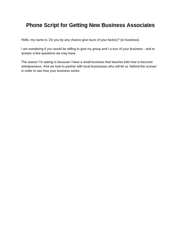 Phone Script for Business Tours | PDF