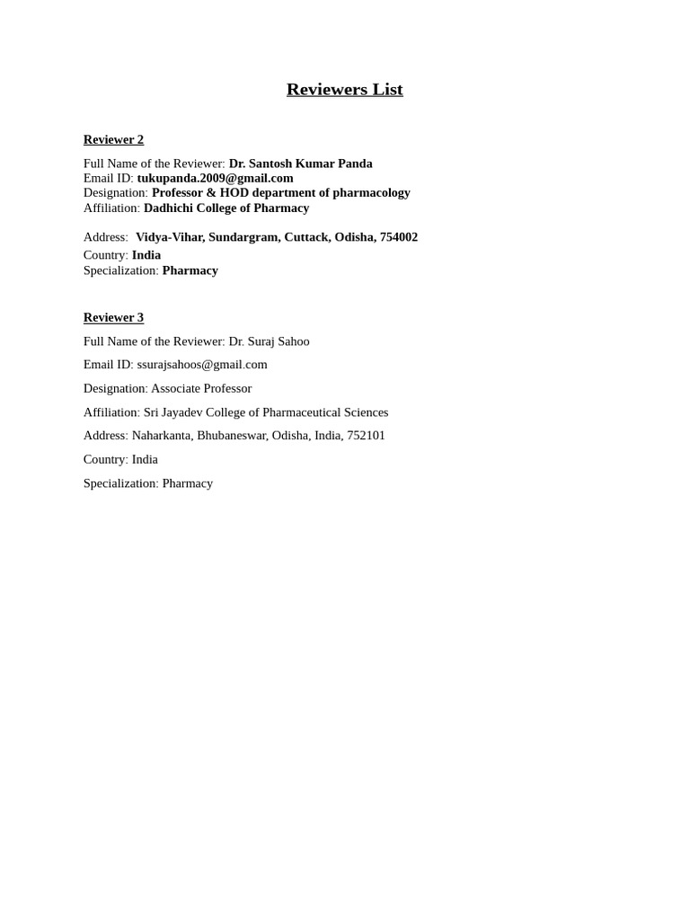 Reviewers List | PDF