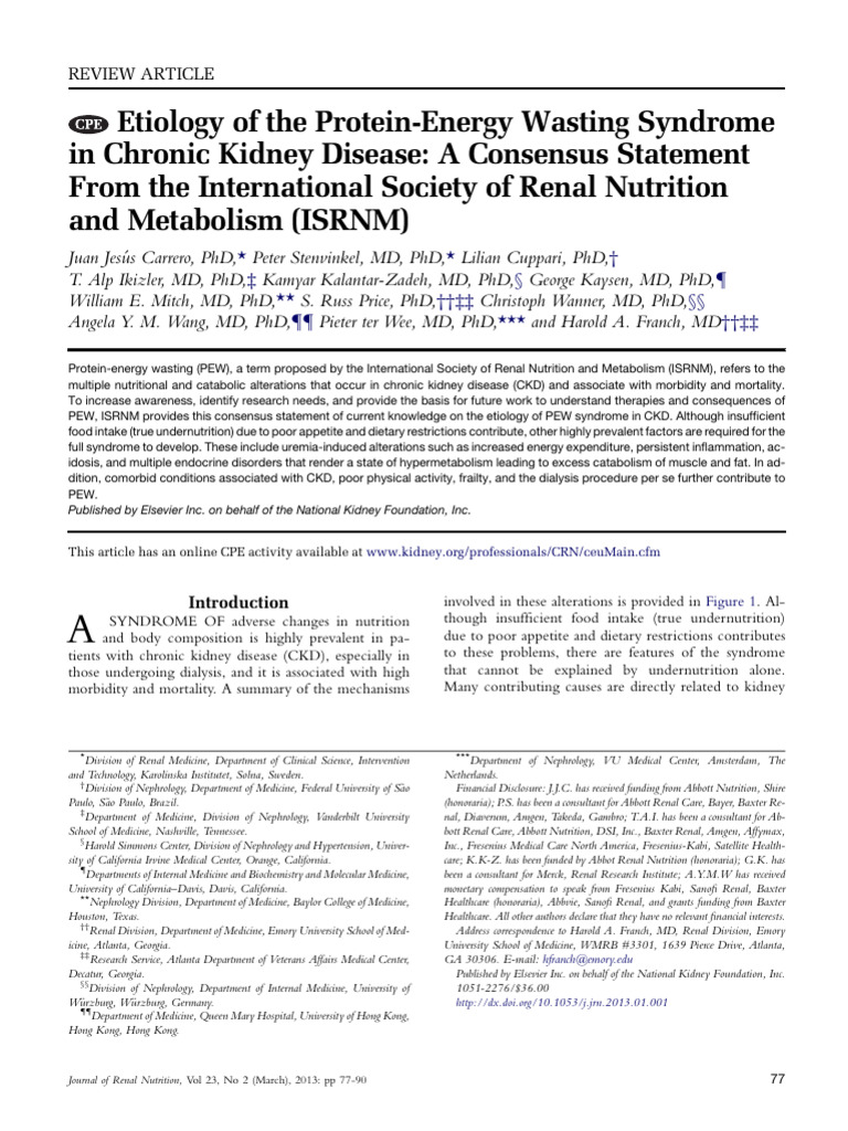 Etiology of the PEWs CKD a Consensus Statement From ISRNM-CLASE 2 | PDF ...