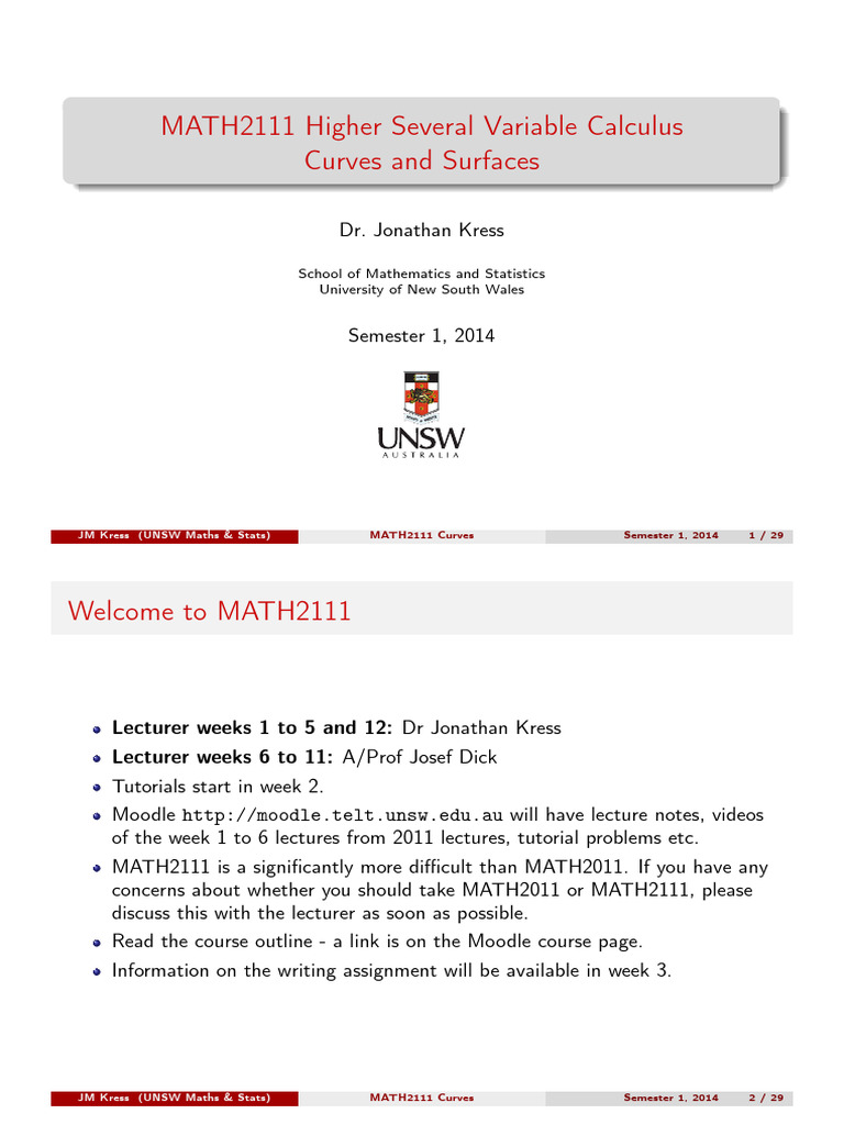 MATH2111 Curves and Surfaces Overview | PDF | Function (Mathematics ...