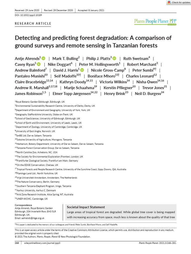 Plants People Planet - 2021 - Ahrends - Detecting and predicting forest degradation A comparison ...
