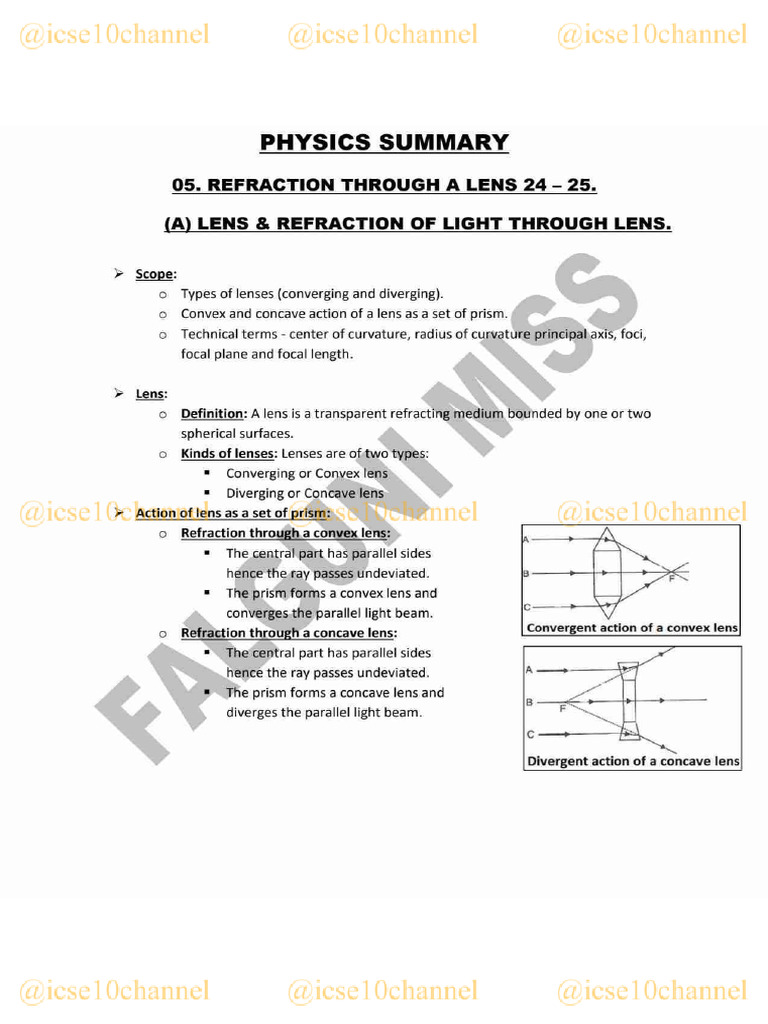 05 PHY ICSE X Refraction Through Lens-1 | PDF