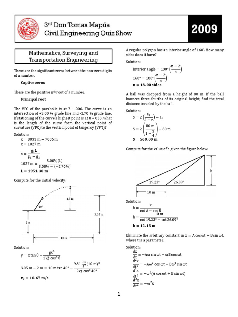 3RD Don Tomas Mapua Civil Engineering Quiz Show | PDF