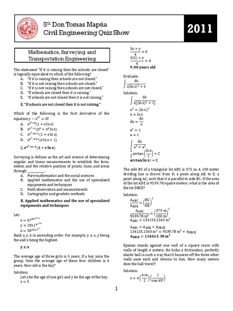 5TH-DON-TOMAS-MAPUA-CIVIL-ENGINEERING-QUIZ-SHOW | PDF | Viscosity ...
