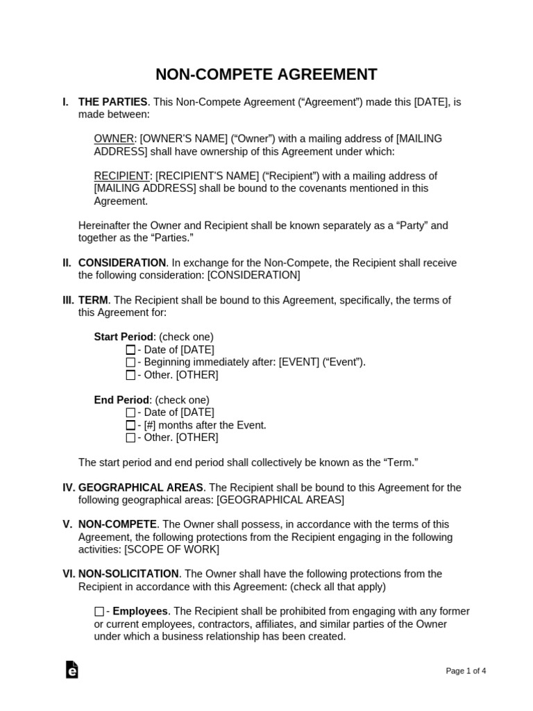 Non Compete Agreement Template | PDF | Confidentiality | Injunction