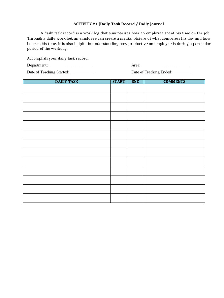 ACTIVITY 21 Daily Task Record | PDF