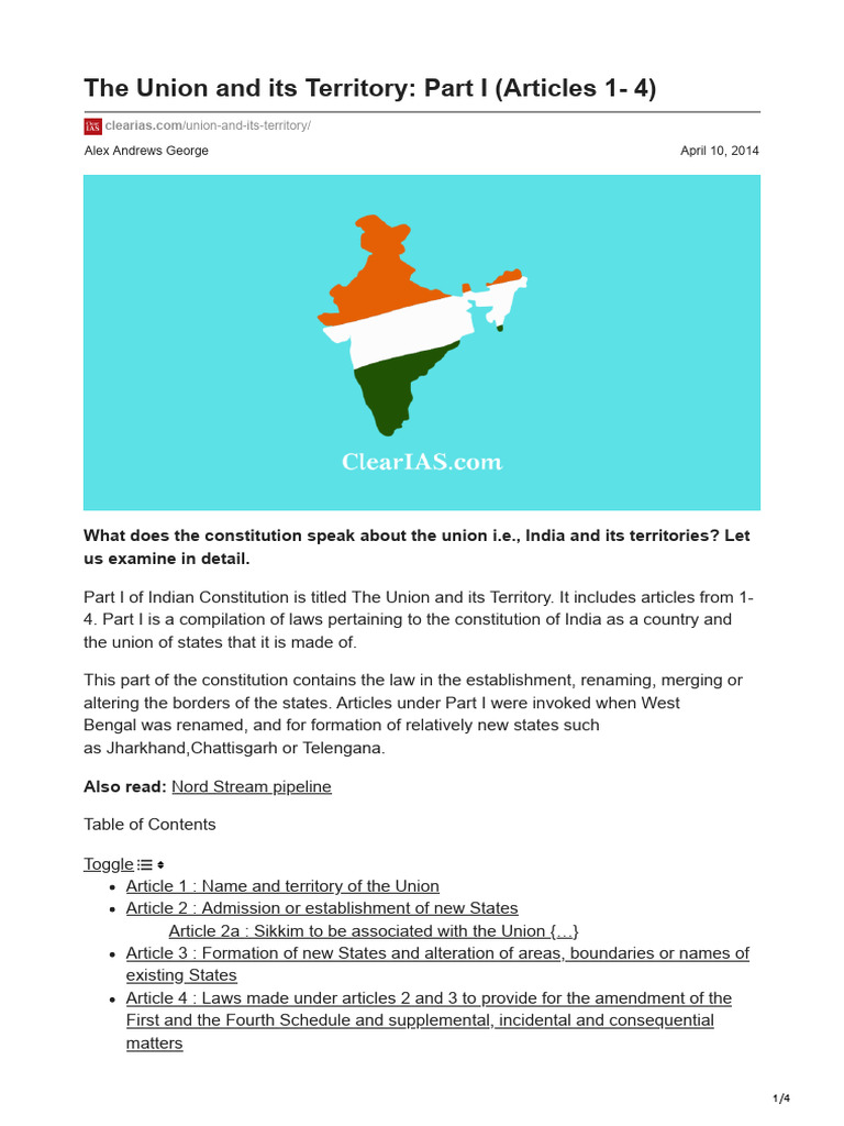 The Union and Its Territory Part I Articles 1 - 4 | PDF | Territorial Waters | Exclusive ...