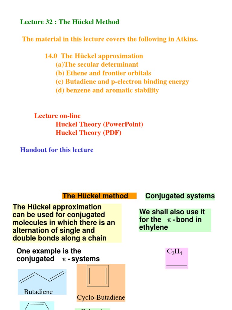 Chem 373 - Lecture 32: The Hückel Method | PDF | Molecular Orbital ...