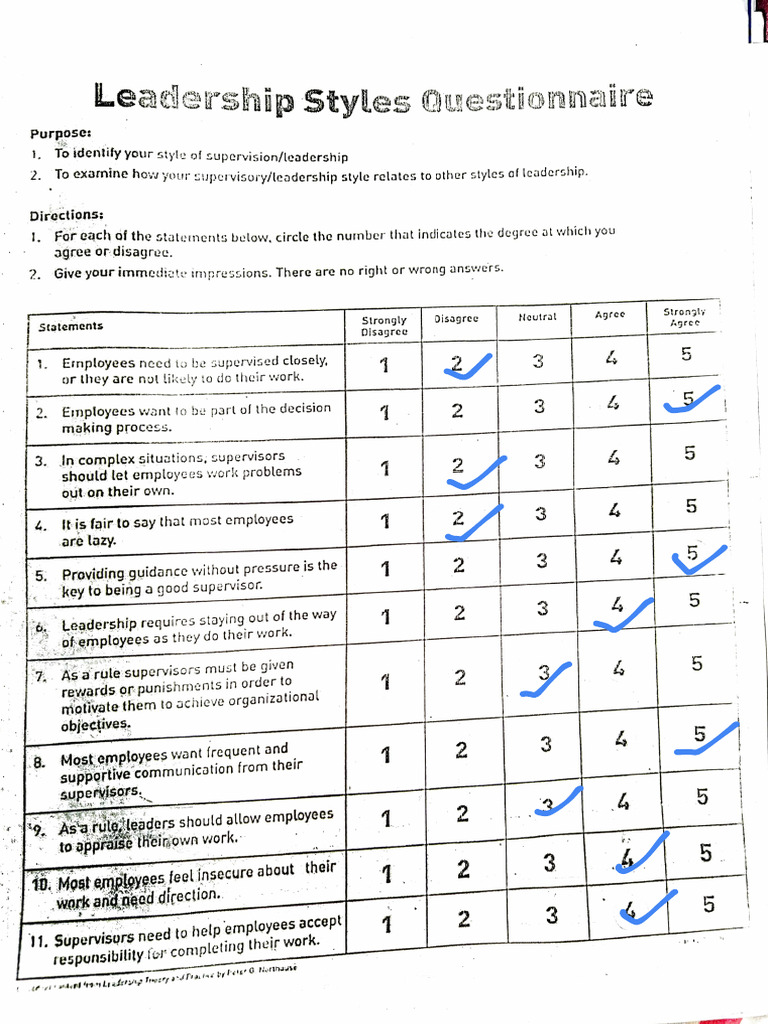 Leadership Styles Questionnaire_Answers | PDF | Leadership | Control ...