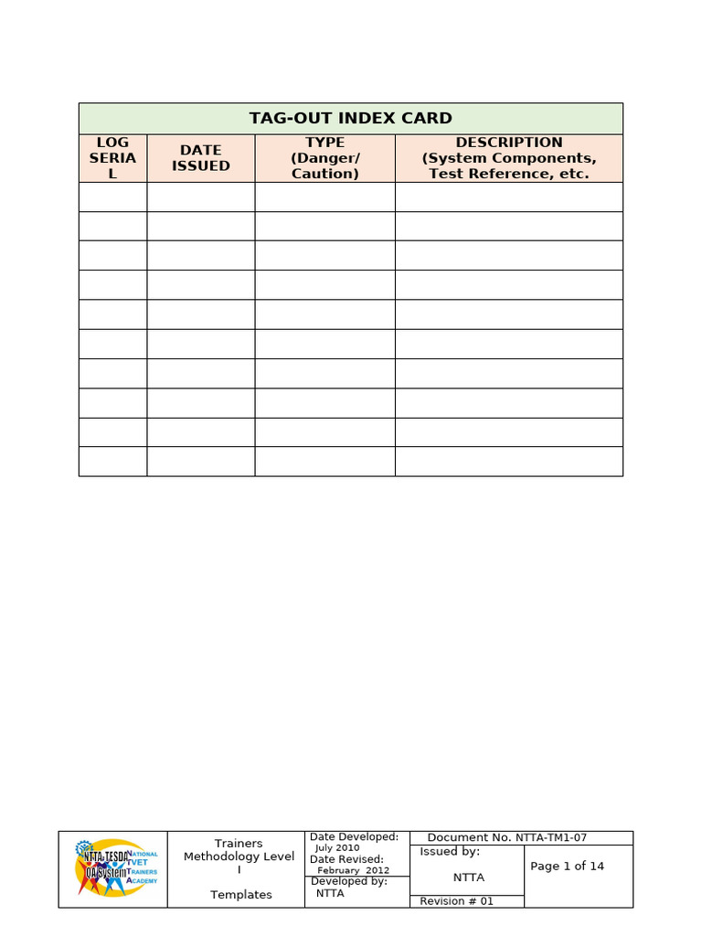 7 - Tag Out Index Card | PDF