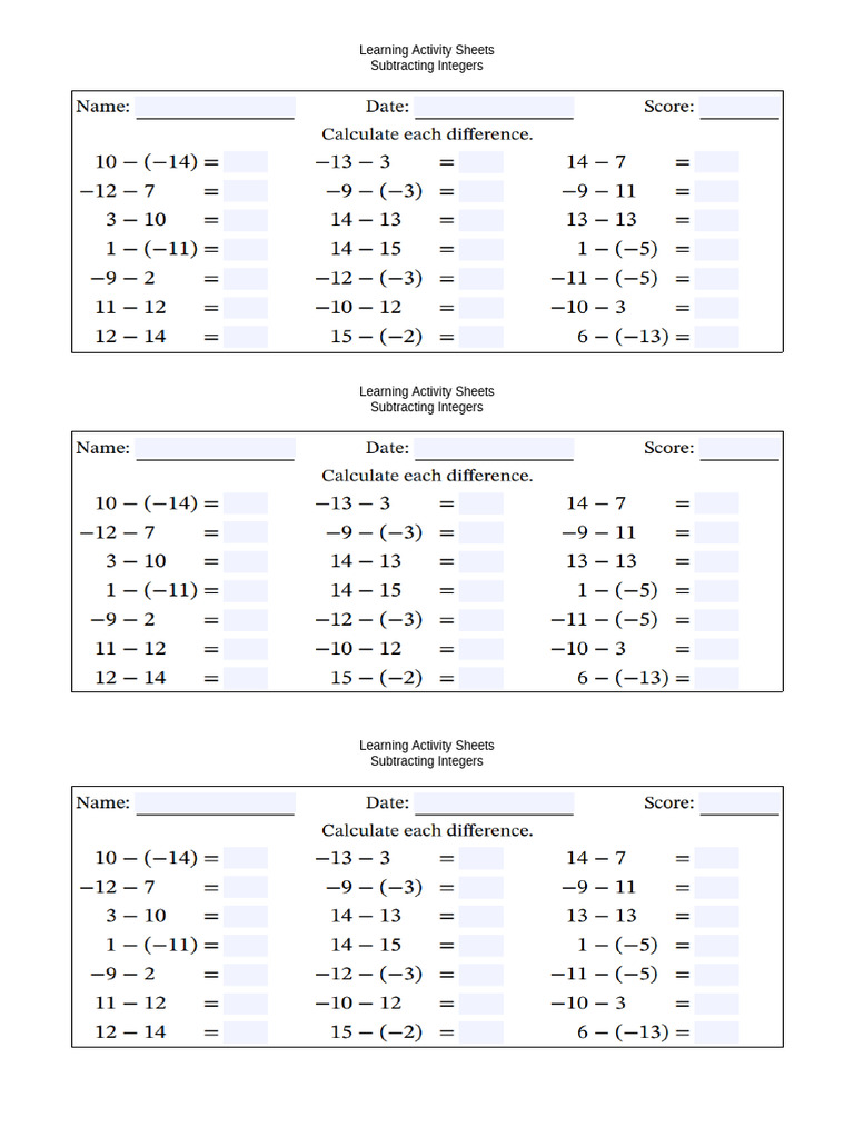 Learning Activity Sheets-Subtraction | PDF