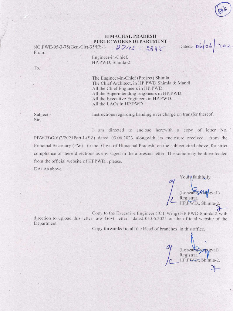 Instructions regarding hand over the charge_template | PDF