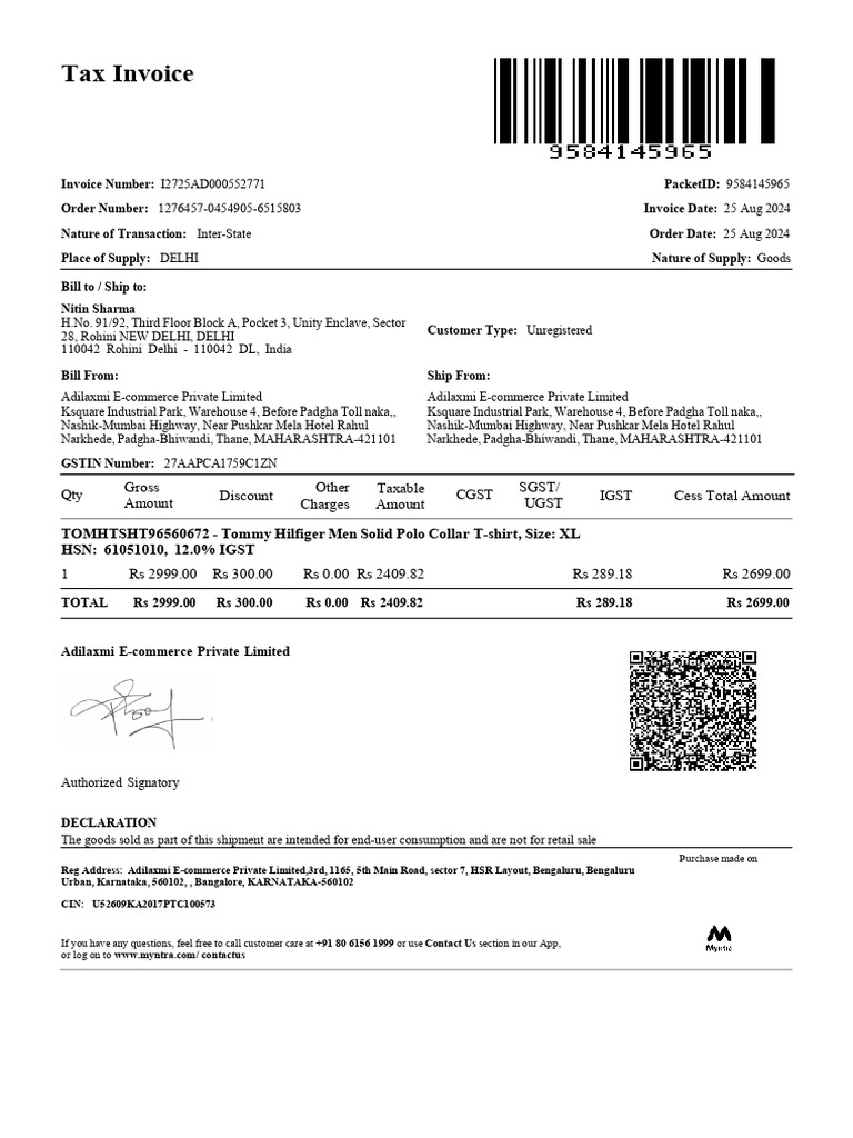 Invoice Myntra 4 | PDF | Trade | Payments