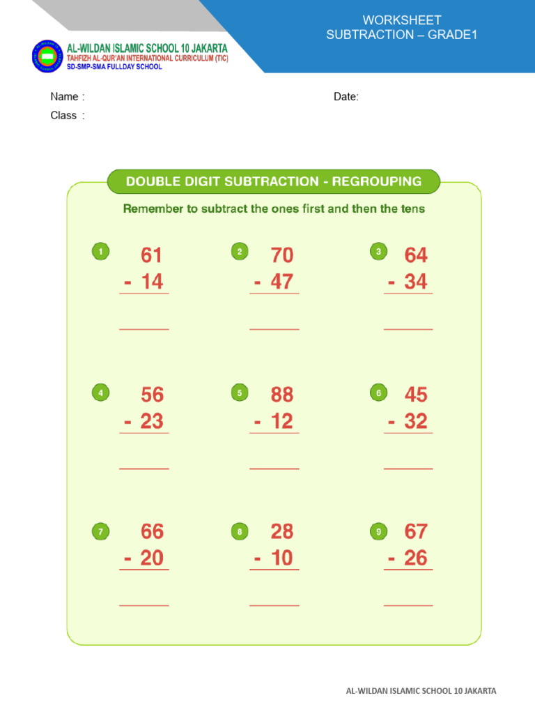 Grade 1 Subtraction Worksheet | PDF