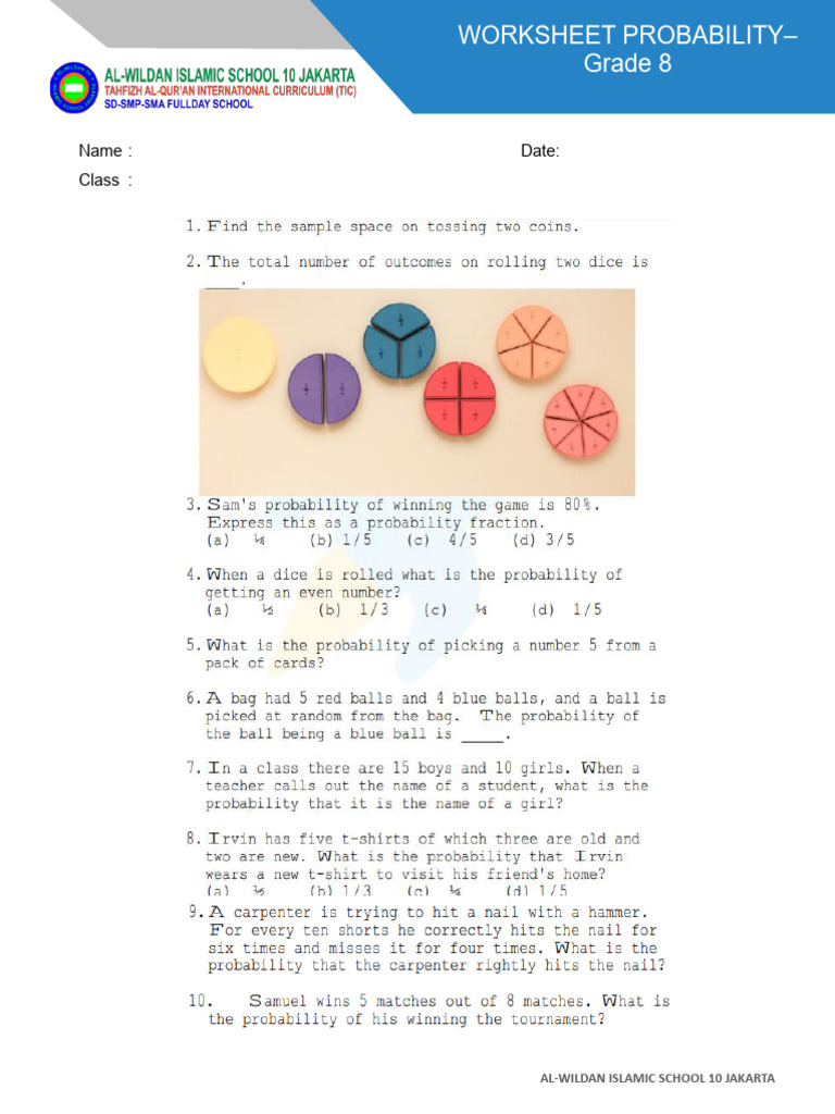 Worksheet Probability Grade 8 | PDF