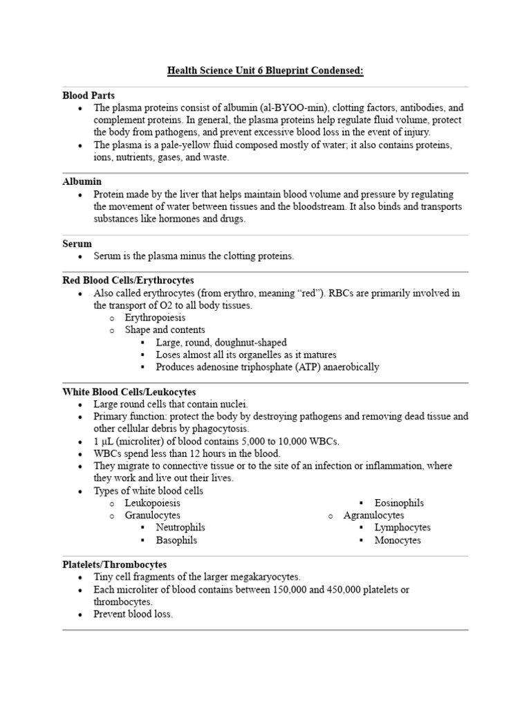 Health Science Unit 6 Blueprint - Condensed Version | PDF | Atrium ...