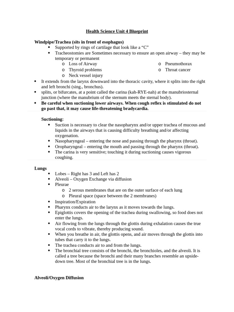 Health Science Unit 4 Blueprint FINAL | PDF | Respiratory Tract | Human Digestive System