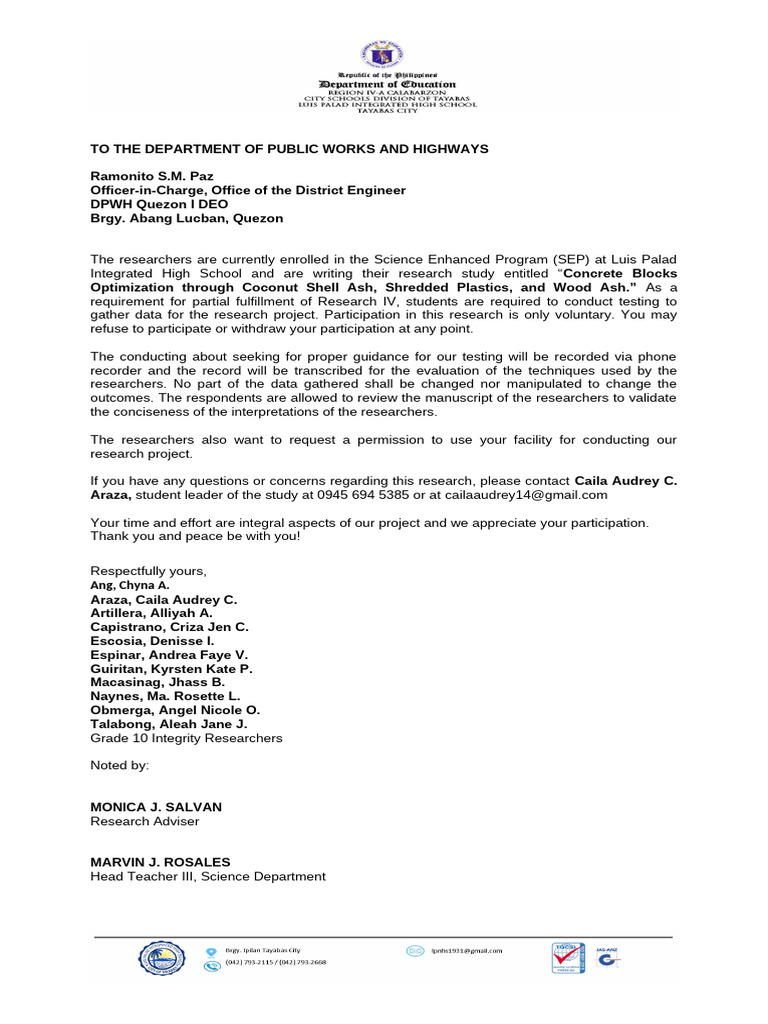 Letter For Approval DPWH | PDF