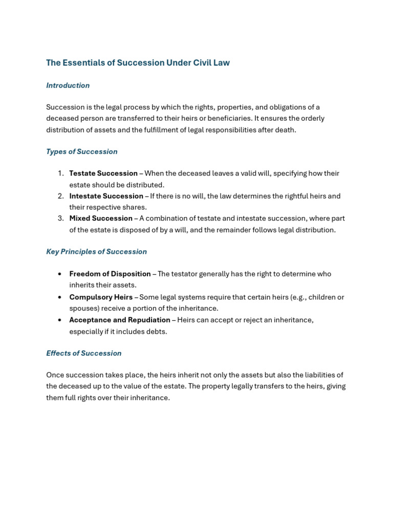 Essentials of Civil Law Succession | PDF