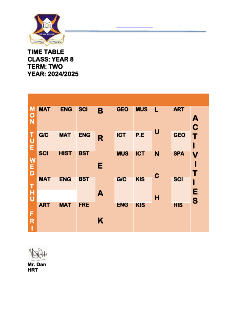 CLASS TIME TABLE | PDF