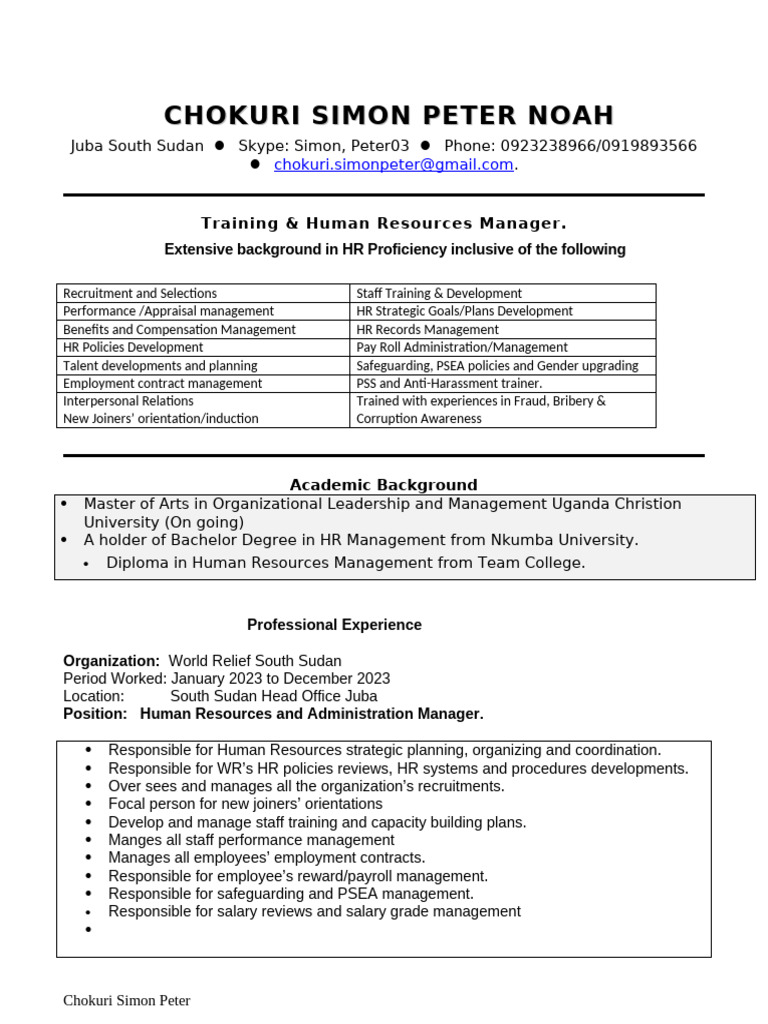 MY_CV_Simon Peter Noah | PDF | Human Resources | Human Resource Management