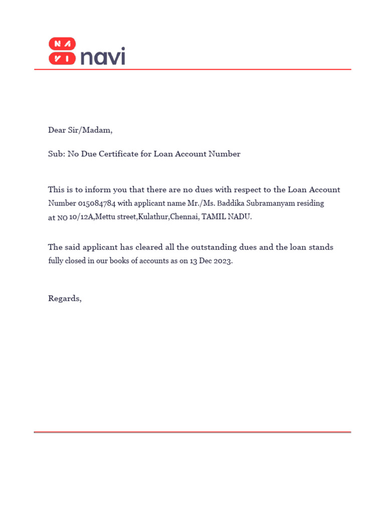 Loan Clearance Confirmation | PDF