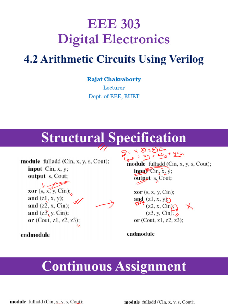 4.2 Arithmetic Circuits Using Verilog | PDF
