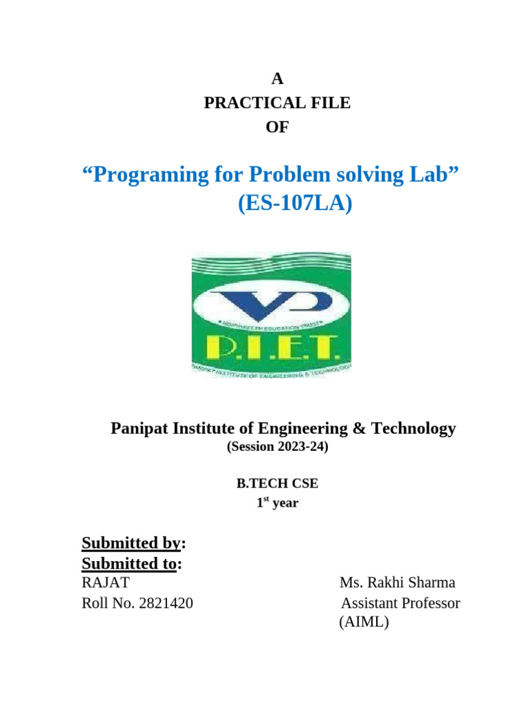 Programming Lab Practical File | PDF