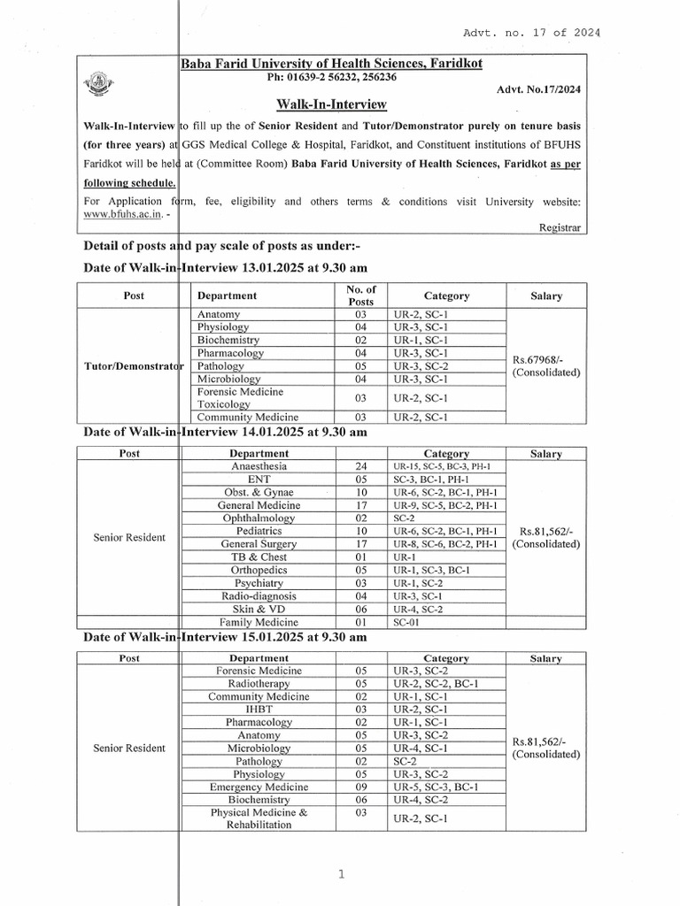 Walk-In Interview for Medical Positions 2024 | PDF | Doctor Of Medicine ...