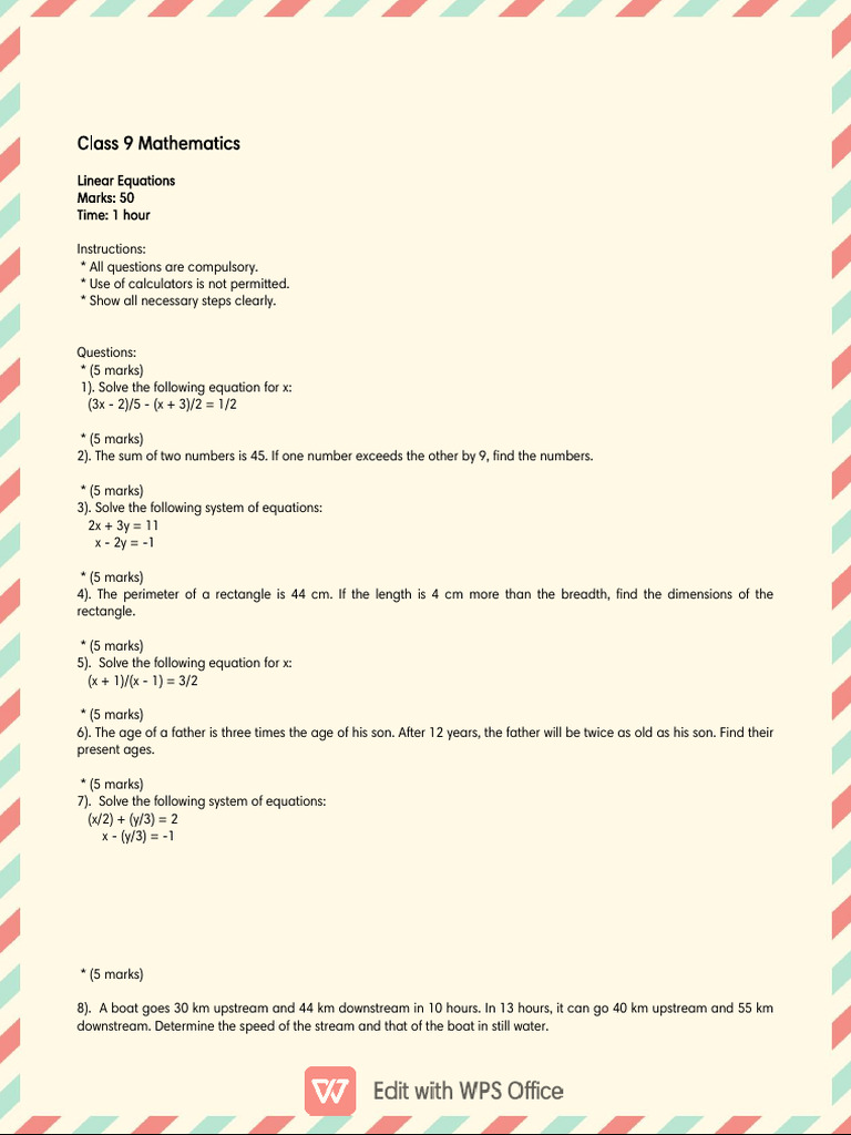 Class 9 SSC Line Are QN Practice Paper | PDF